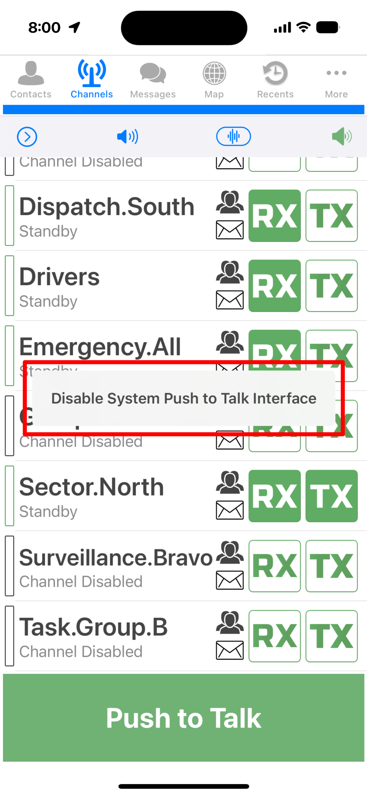 iOS PTT System Interface – ESChat