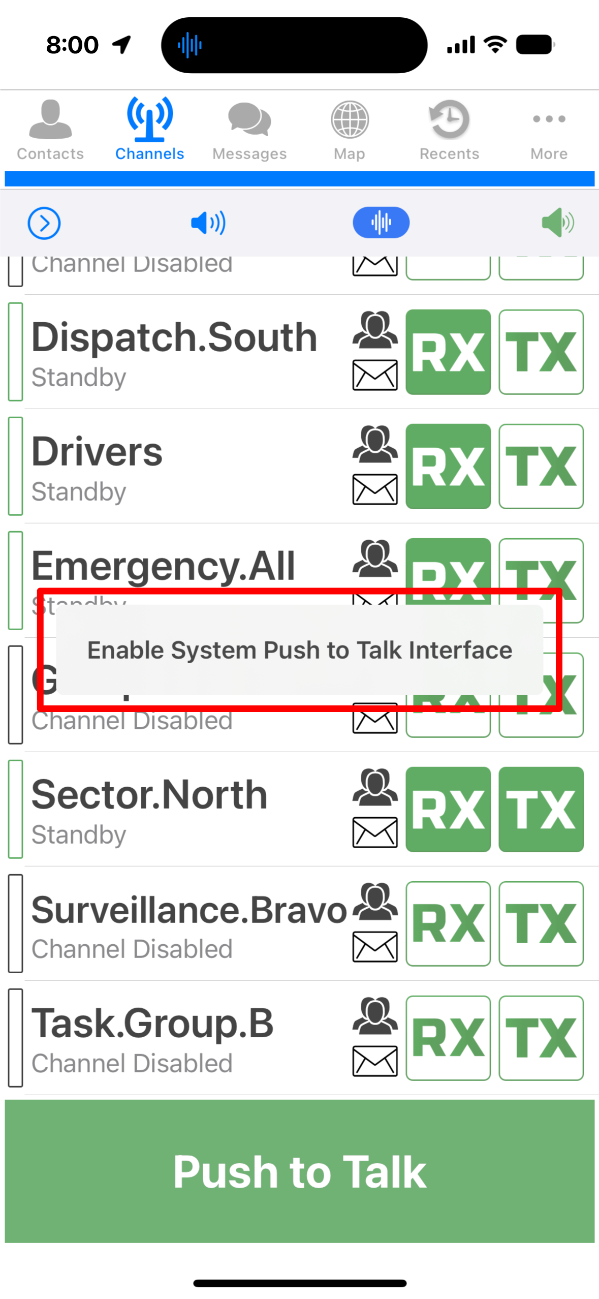 iOS PTT System Interface – ESChat