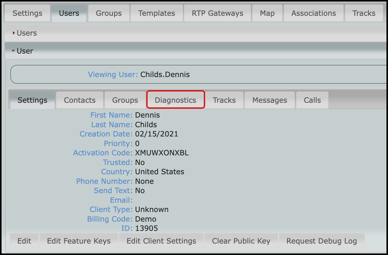 The User Diagnostics Tab – ESChat