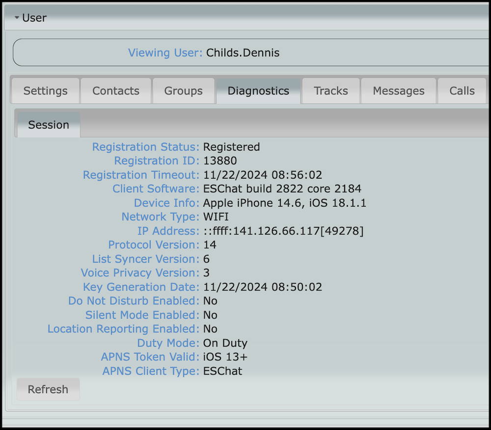 The User Diagnostics Tab – ESChat