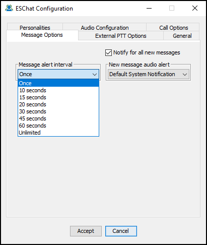 PC Client Configuration Menu Options – ESChat