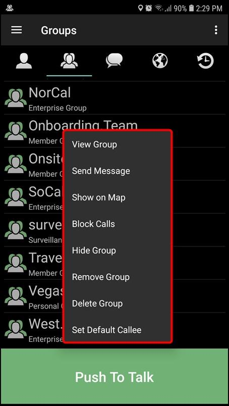 Groups Tab Options – ESChat
