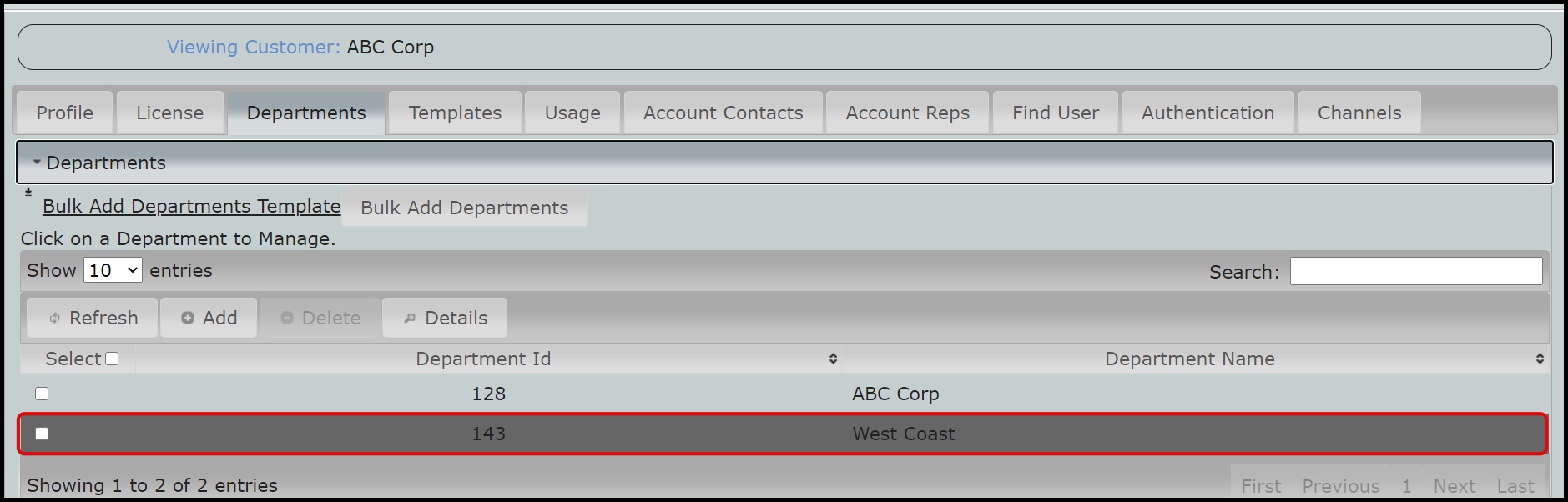 The Departments Tab – ESChat