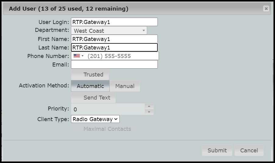 Create an RTP Gateway User – ESChat
