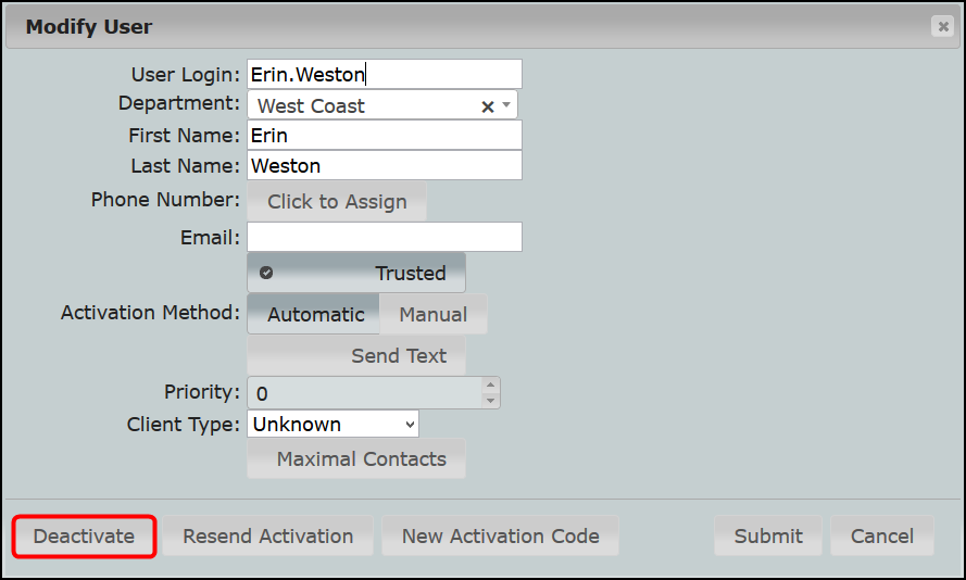Delete or Deactivate an Existing User – ESChat