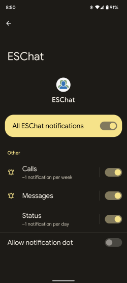 ESChat and Android Notification Settings – ESChat