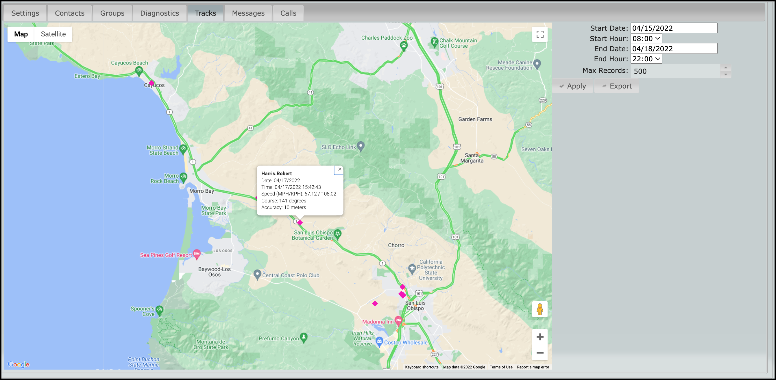 User Tracks Tab – ESChat