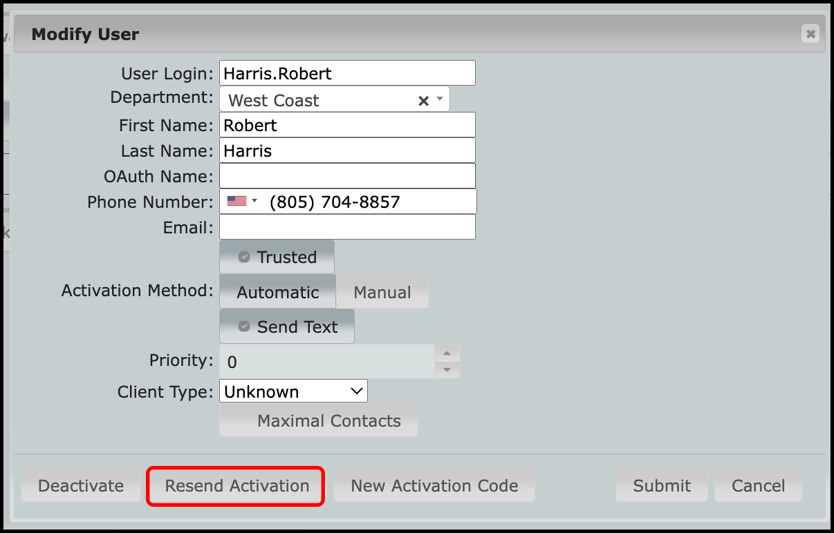 Resend an Activation Code – ESChat